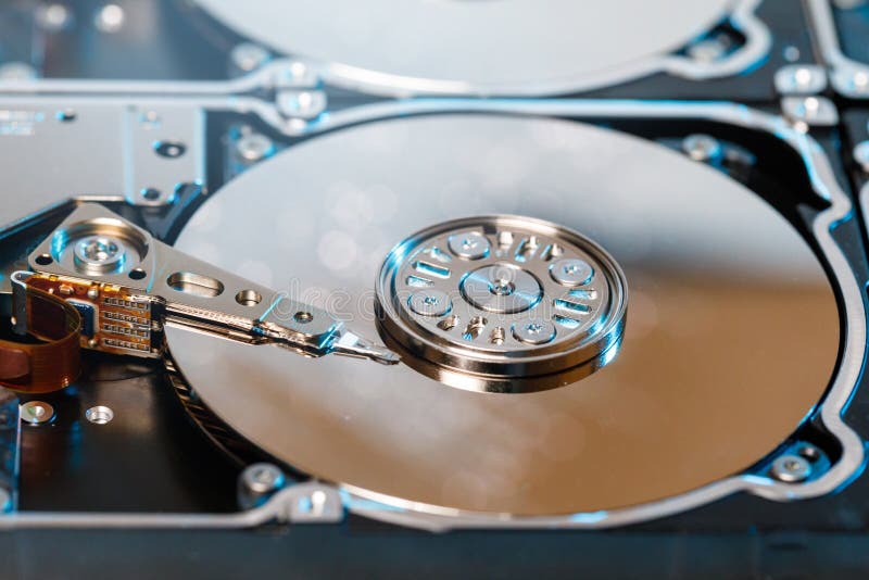 Close Up of Disassembled Hard Disk with Abstract Reflection Stock Image ...