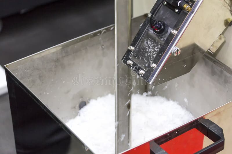 Close Up Discharge Port for Plastic Chips or Scrap Fall in To Dump ...