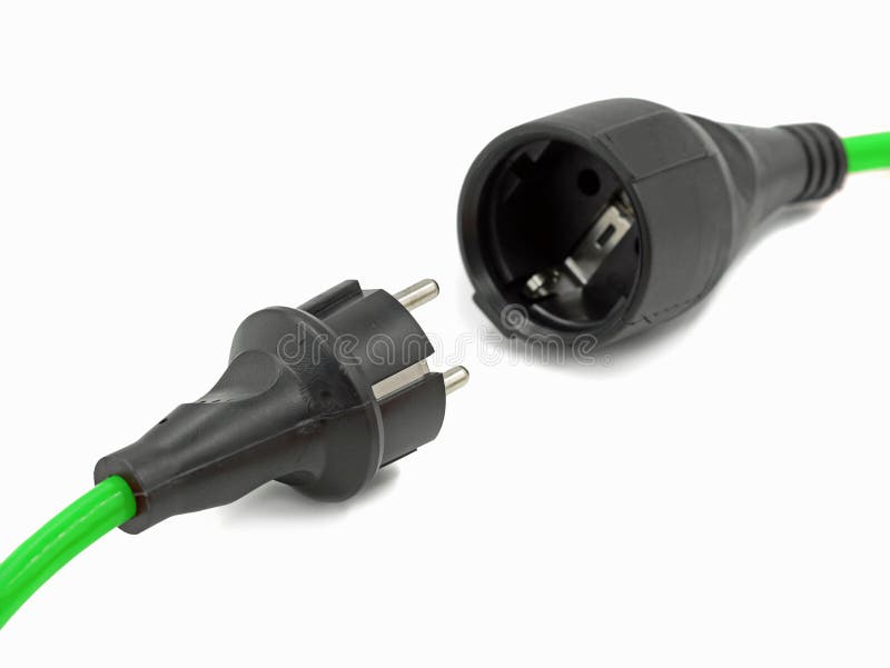 Close Up, Disconnected Green Electrical Power Extension Cable with EU ...