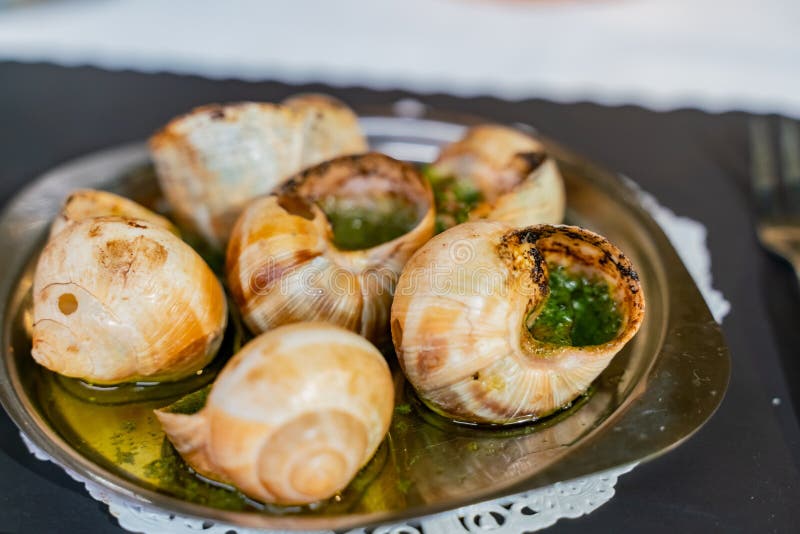 Snails grill stock image. Image of close, dish, grilled - 104832383