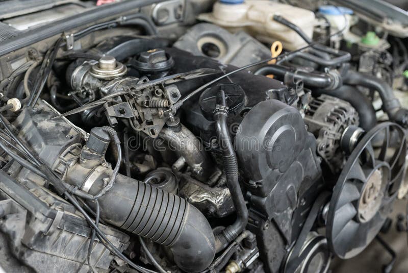 Dismantled Car Engine in a Car Workshop Stock Photo - Image of ...