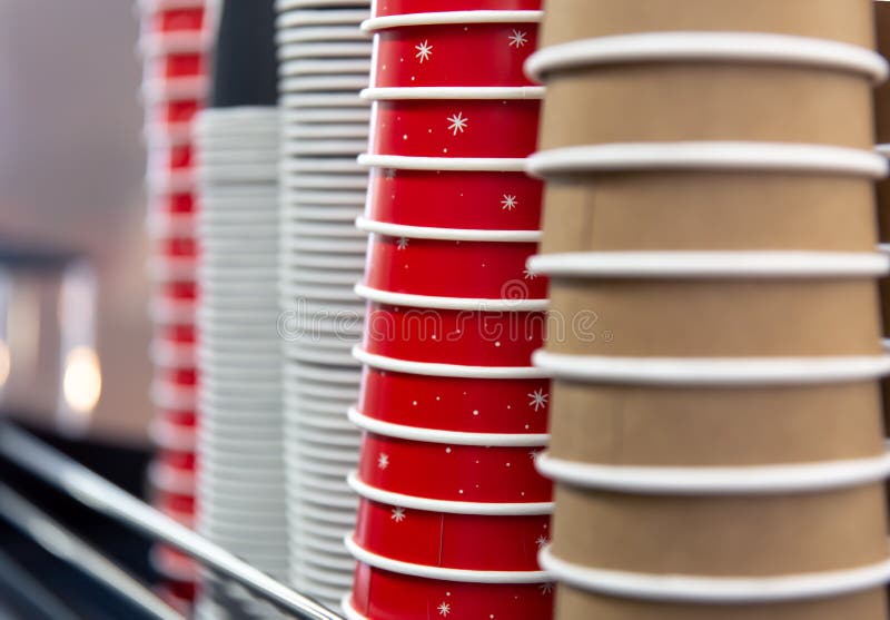 Close-up, Disposable Coffee Cups on a Coffee Machine. Stock Photo ...