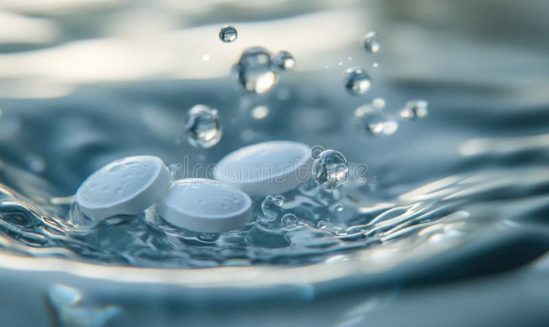 Close-up of Dissolving Tablet in Water, Effervescent Bubbles Forming ...