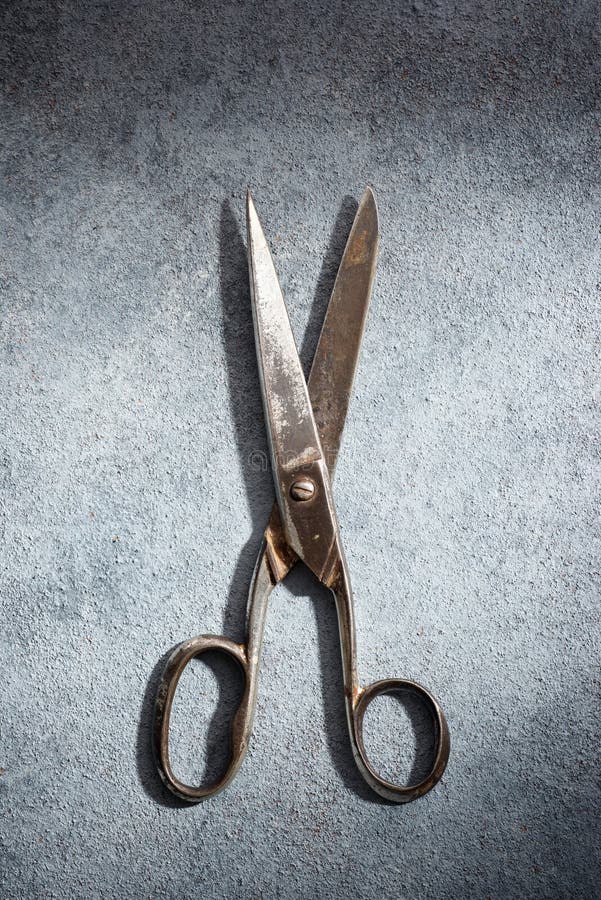 Old Metal Scissors on a Workbench Stock Photo - Image of iron, retro ...