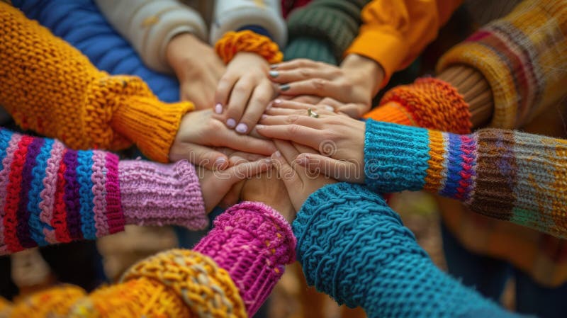 Close Up of Diverse People Hands Putting Hands Together. Collaboration ...