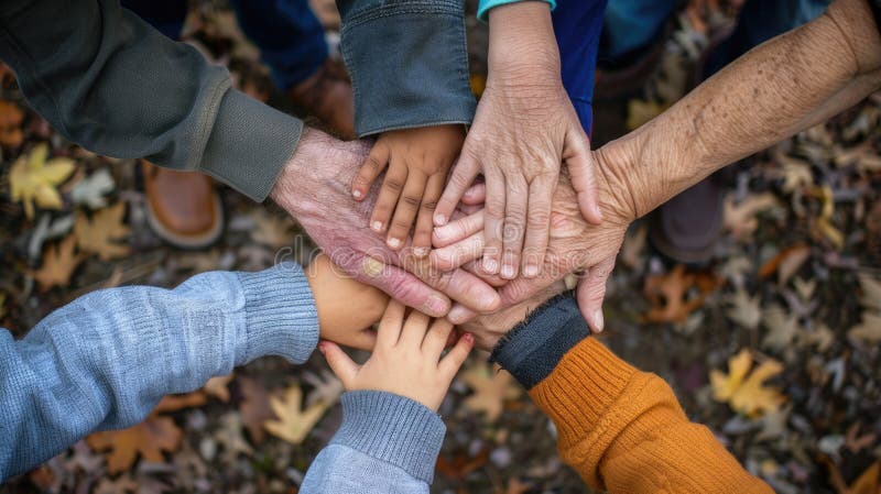 Close Up of Diverse People Hands Putting Hands Together. Collaboration ...