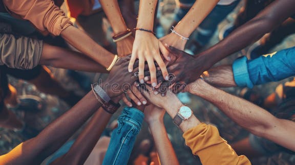 Close Up of Diverse People Hands Putting Hands Together. Collaboration ...