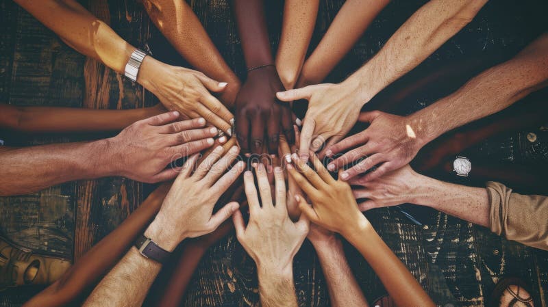 Close Up of Diverse People Hands Putting Hands Together. Collaboration ...