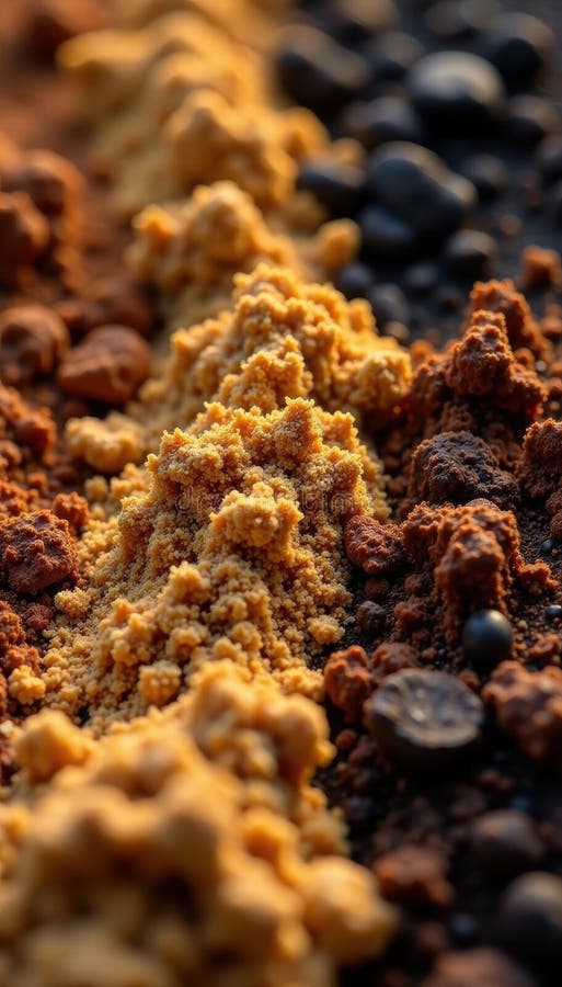 Close-up of Diverse Soil Types Showing Texture and Color Variations ...