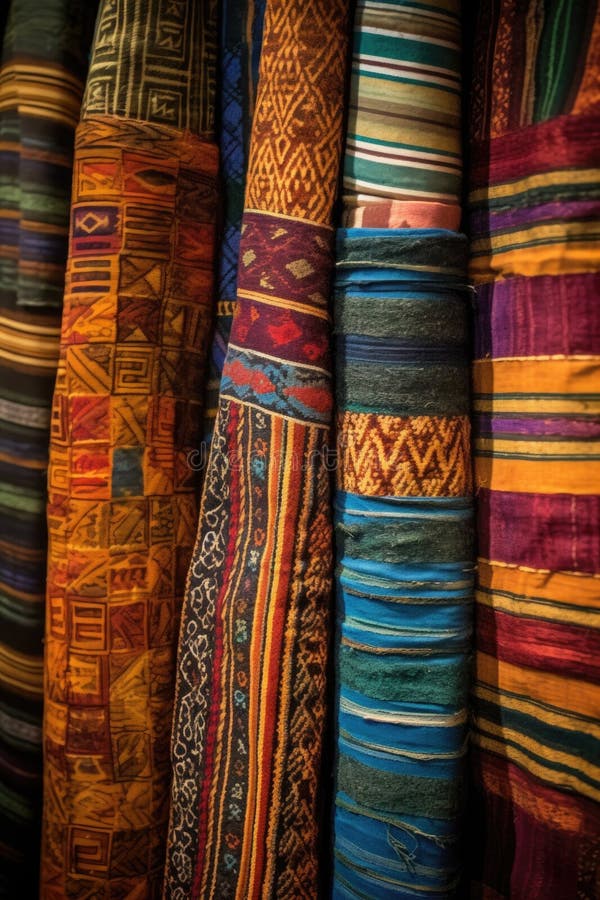Close-up of Diverse Traditional Textiles Stock Illustration ...