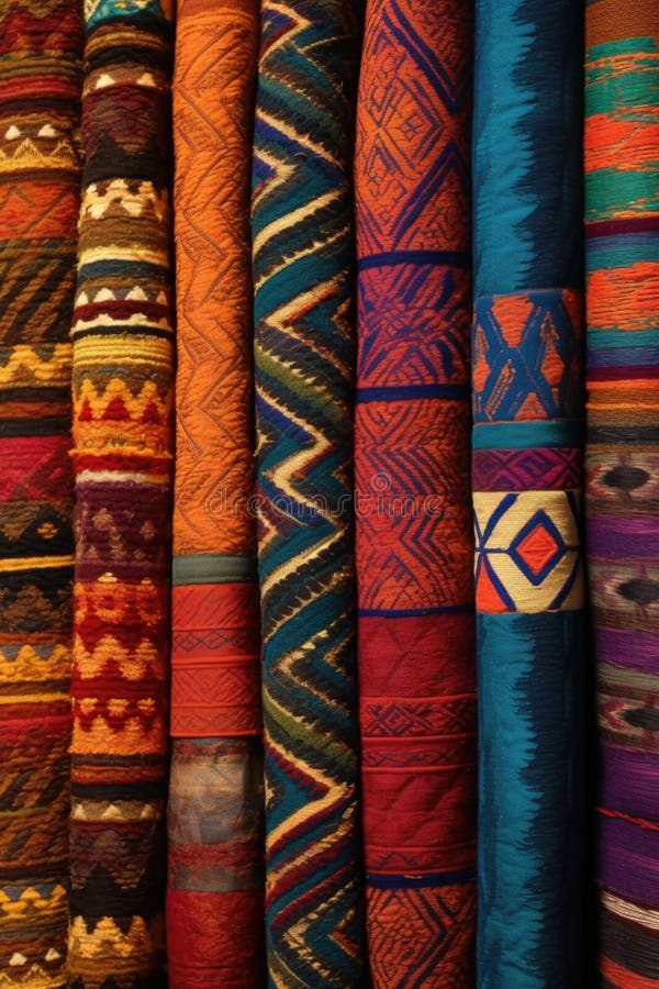 Close-up of Diverse Traditional Textiles Stock Illustration ...