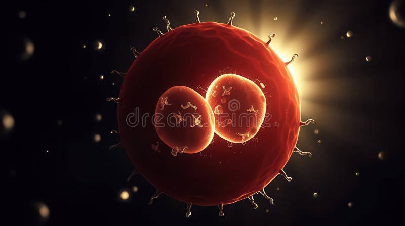 Close-up of Dividing Cells Illuminated by Light in a Scientific Setting ...
