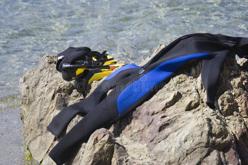 Close-up of Diving Gear on a Rock Stock Photo - Image of cliff, riviera ...