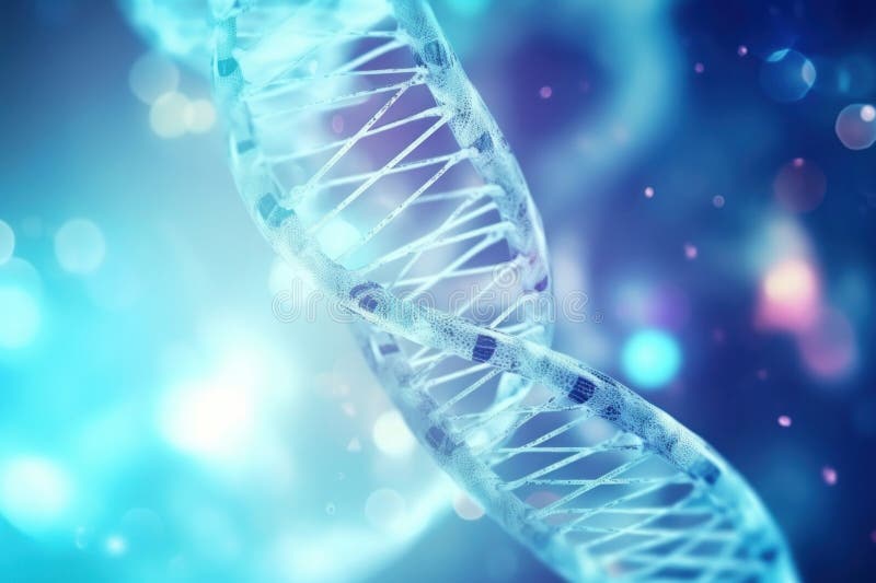 Close Up of DNA in the Distant Future. View Under the Microscope. Blue ...