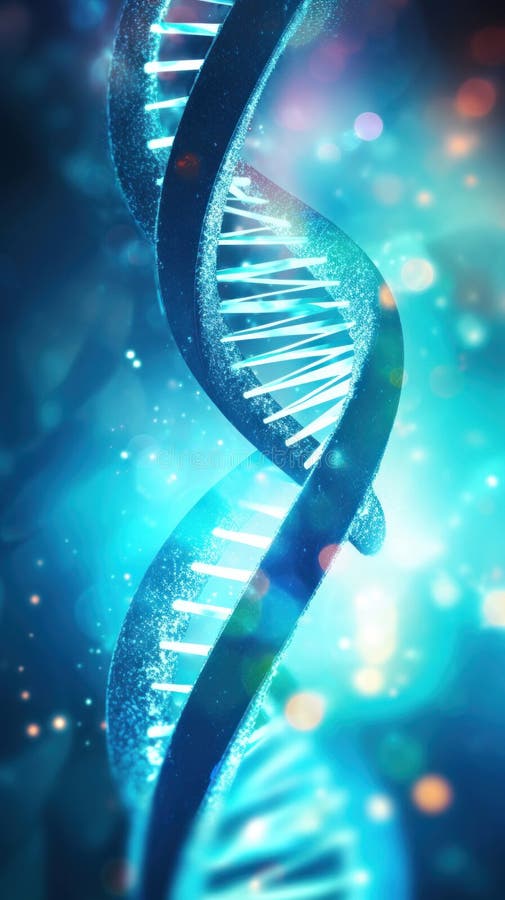 Close Up of DNA in the Distant Future. View Under the Microscope. Blue ...