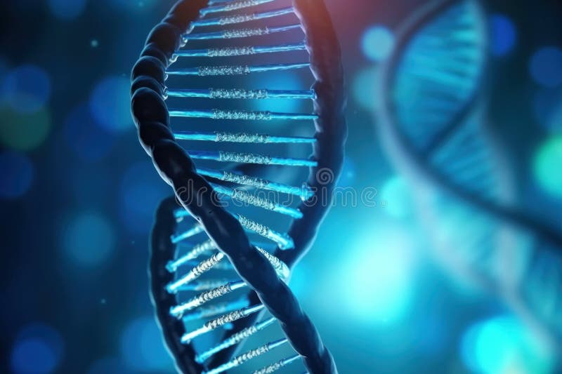 Close Up of DNA in the Distant Future. View Under the Microscope. Blue ...