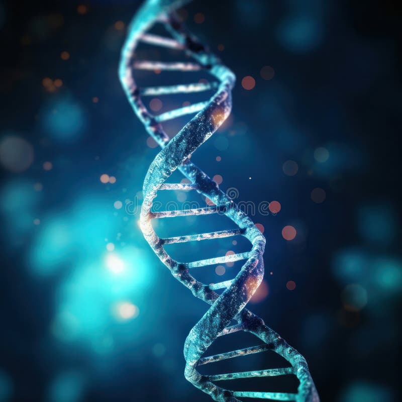 Close Up of DNA in the Distant Future. View Under the Microscope. Blue ...