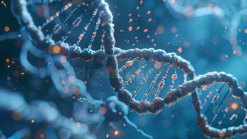 A Close-up of a DNA Double Helix, Glowing with a Blue Light. the Image ...