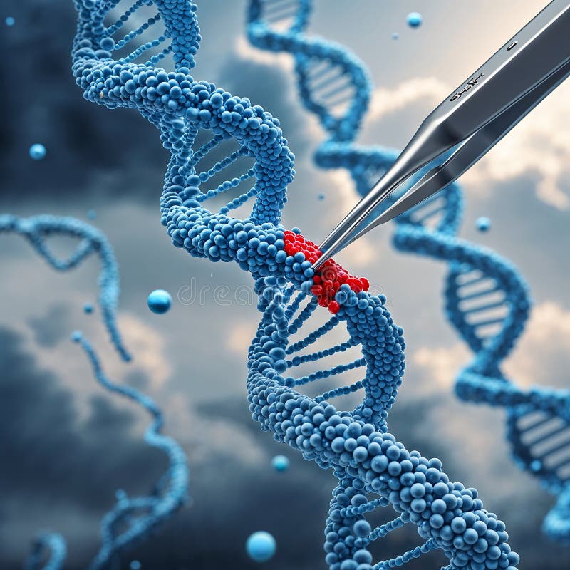 Close-Up of DNA Double Helix with Spherical Blue Molecules Stock ...