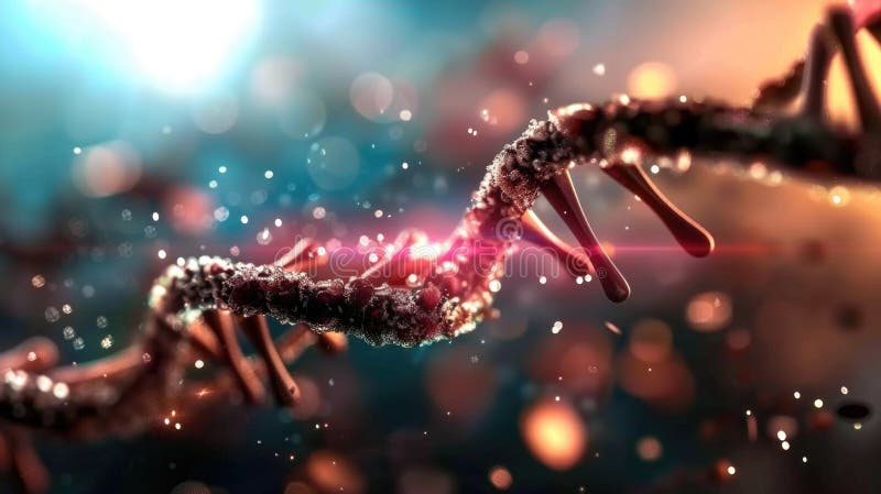 Close-up of Dna Helix with Glowing Light in Abstract Science Background ...