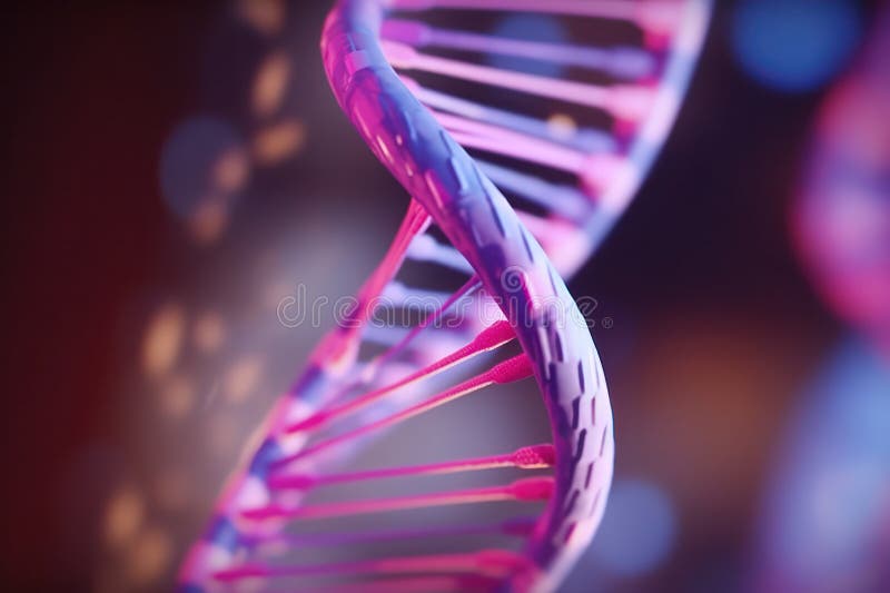 Close Up DNA Helix Realistic Model on Pink Background Genome Molecule ...