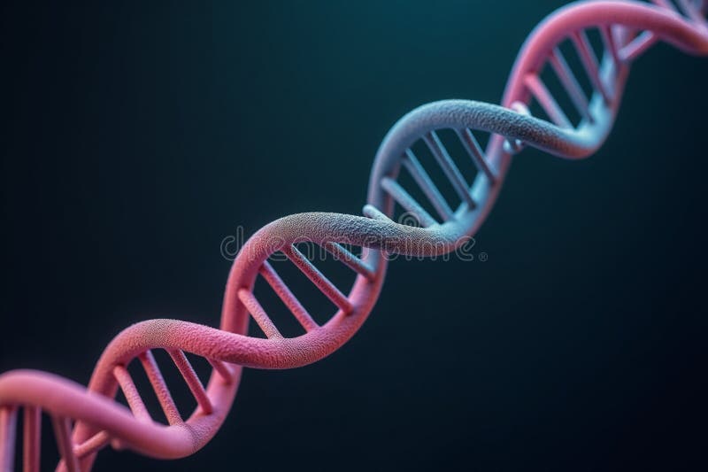 Close-Up of DNA Helix Structure with Red Glow Stock Illustration ...