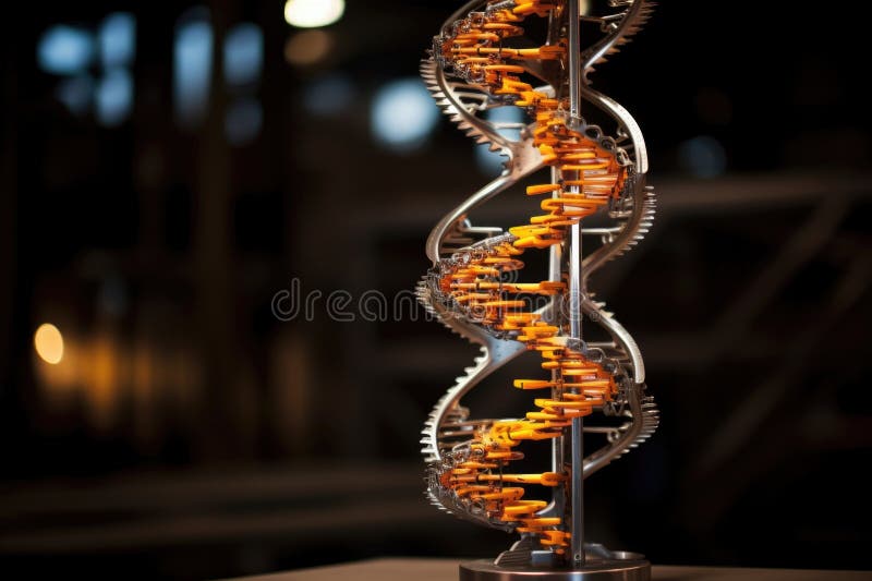 Close-up of a Dna Model Made from Metal, Against an Industrial Backdrop ...