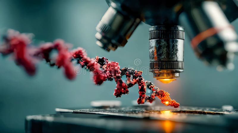 Close-up of a DNA Strand Being Analyzed Under a High-resolution ...