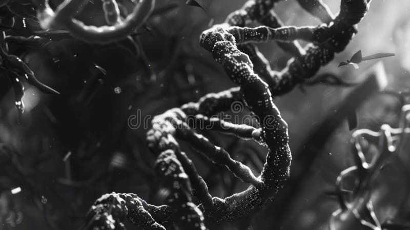A Close Up of a DNA Strand with a Black and White Filter Stock Photo ...