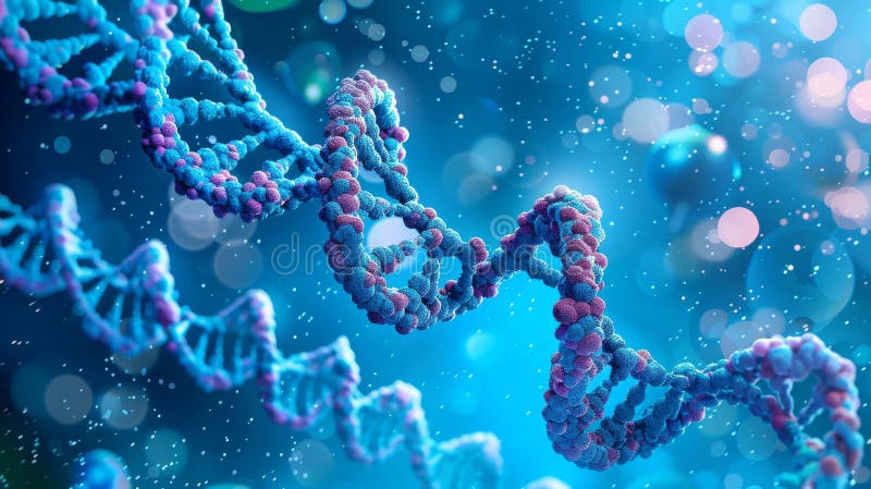 A Close-up of a DNA Strand on a Blue Background. the DNA Strand is a ...