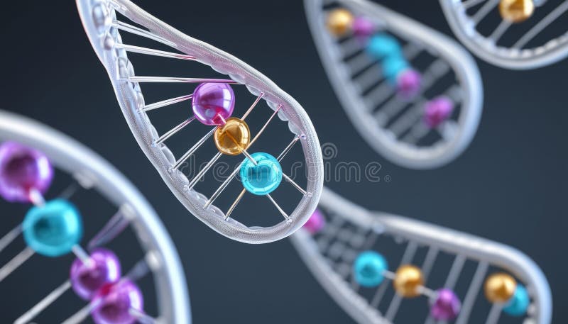 A Close Up of a DNA Strand with Colored Balls on it Stock Illustration ...