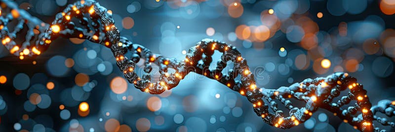 Close Up of a Dna Strand with Glowing Dots on Blue Background Stock ...