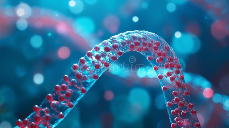 Close-up of a DNA Strand with Red and Blue Molecules, Representing ...
