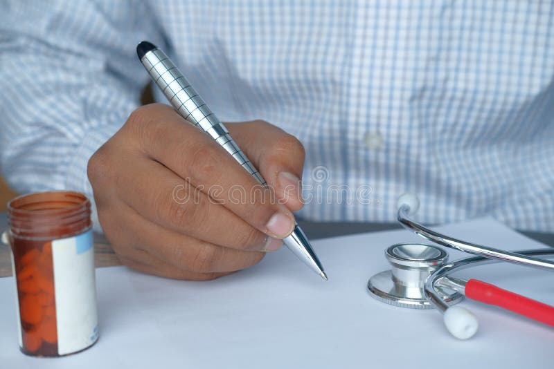 Close Up of Doctor Hand Writing Prescription. Stock Photo - Image of ...