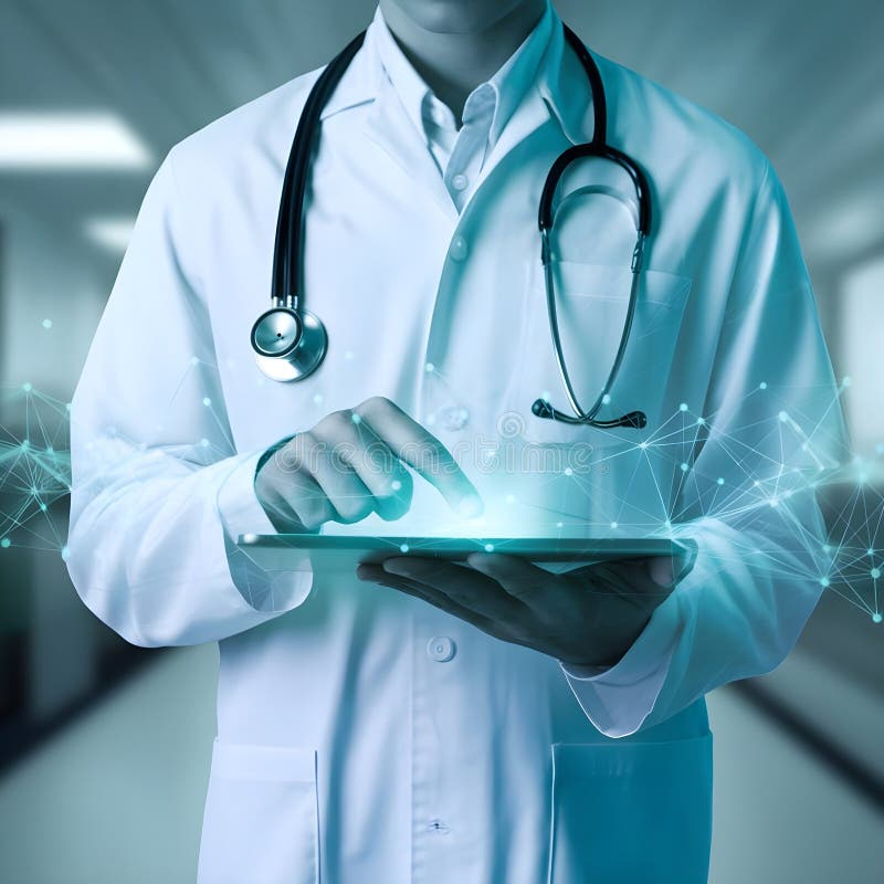 Doctor Using Tablet with Digital Network Interface Healthcare ...