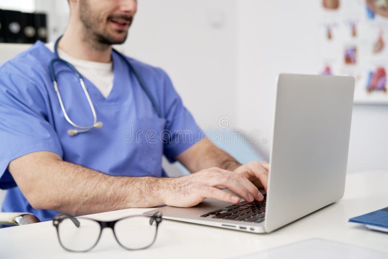 Close Up of Doctor while Working on the Computer Stock Photo - Image of ...