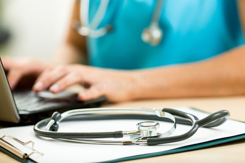Close Up of Doctor Working with Laptop Stock Image - Image of notebook ...