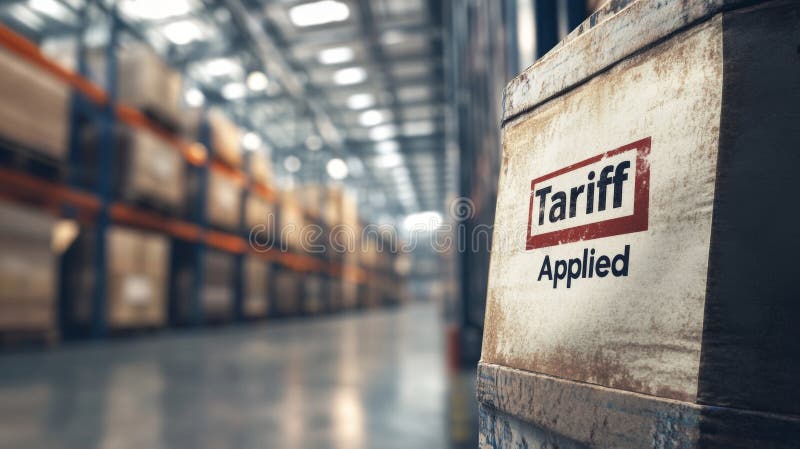 Close-Up of Document Stamped with Tariff Applied in Warehouse Setting ...