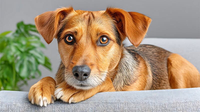 Close Up of Dog with Curious Expression, Resting Its Head on Soft ...