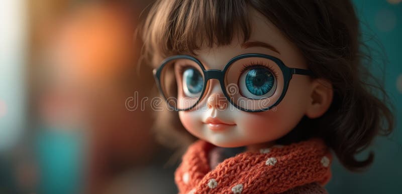 A Close Up of a Doll Wearing Glasses and a Scarf Stock Photo - Image of ...