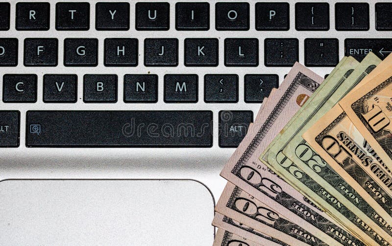Close Up of Dollars Money on Keyboard Stock Photo - Image of office ...