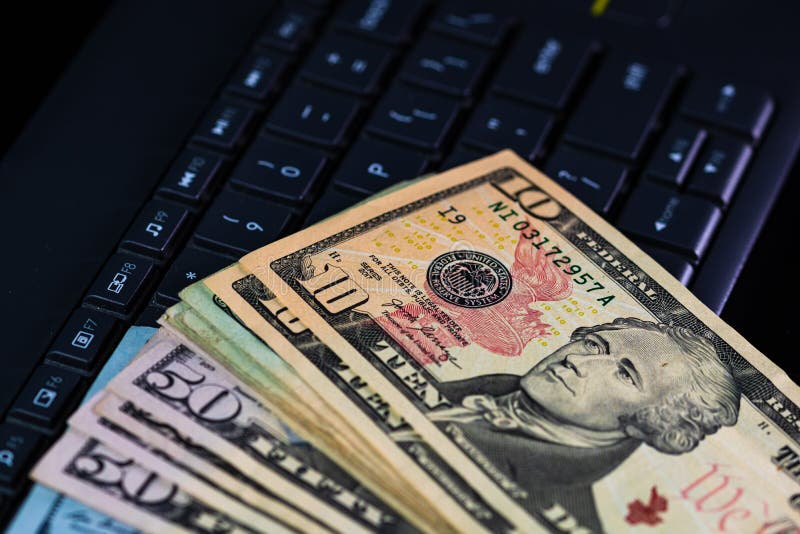 Close Up of Dollars Money on Keyboard Isolated Stock Image - Image of ...
