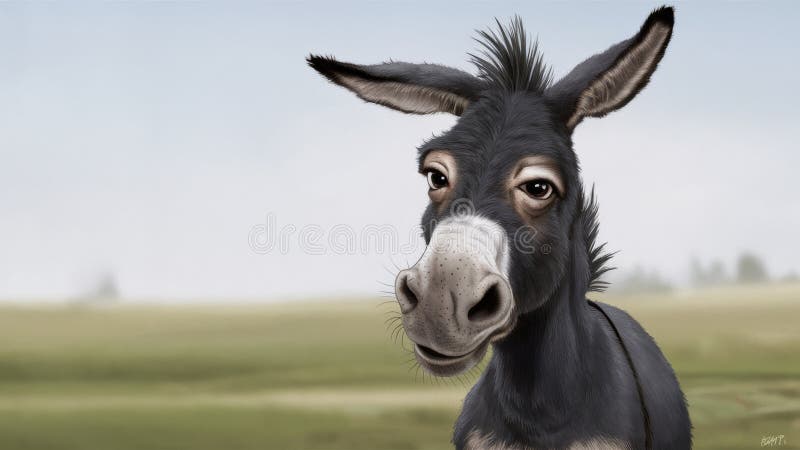A Close Up of a Donkey with Big Eyes and Ears, AI Stock Image - Image ...