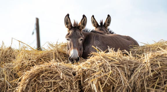 Close-up of a Donkey Resting in Straw Stock Illustration - Illustration ...