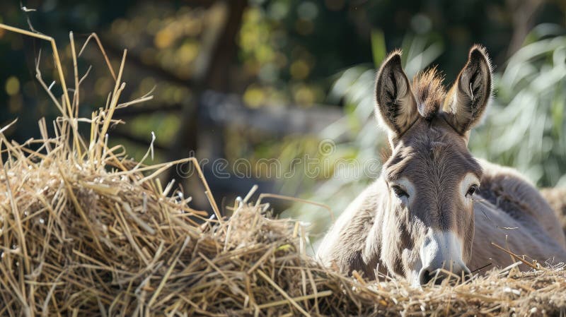 Close-up of a Donkey Resting in Straw Stock Illustration - Illustration ...
