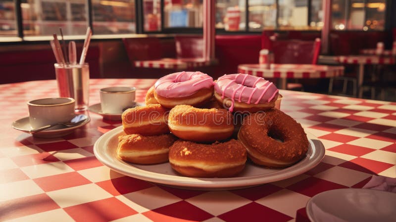 Close-up of Donuts Served in Plate Stock Illustration - Illustration of ...