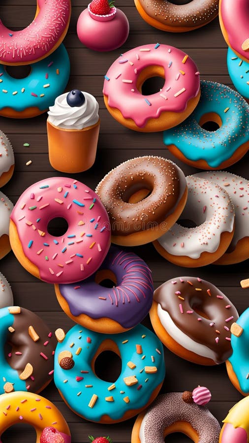 Close-up of Donuts on Wooden Table Illustration Artificial Intelligence Artwork Generated Stock ...
