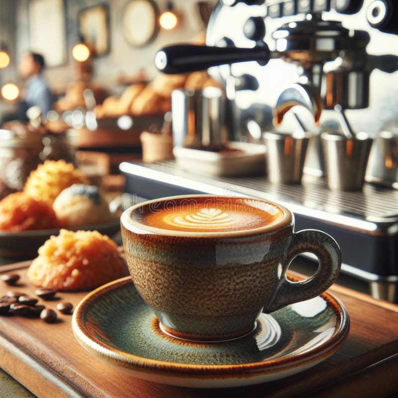 Close-up of a Doppio Espresso with a Blurred Cafe Background.. AI ...