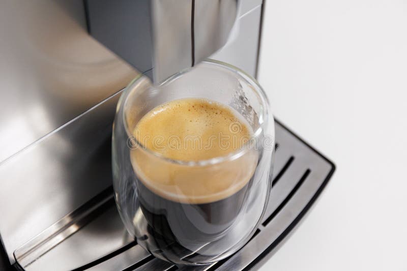 Close Up of Double Glass Cup of Espresso on Coffee Machine Stock Image ...