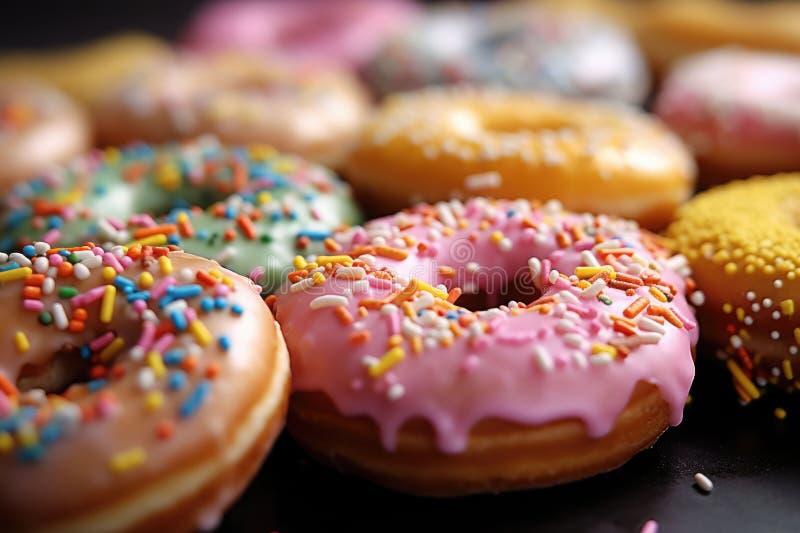 Close Up of a Doughnuts Sprinkled with Frosting and Colorful Candy Bits ...